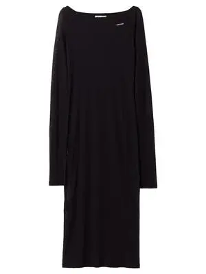 Miu Miu Long Ribbed Knit Jersey Dress - Black