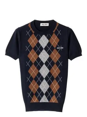 Miu Miu Cashmere Argyle Sweater - Navy