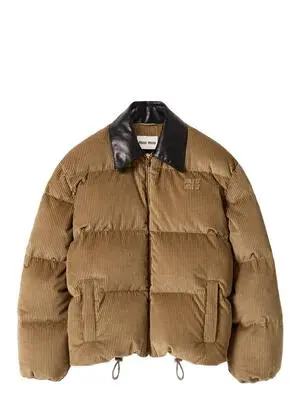 Miu Miu Corduroy And Nappa Leather Down Jacket - Cork Beige