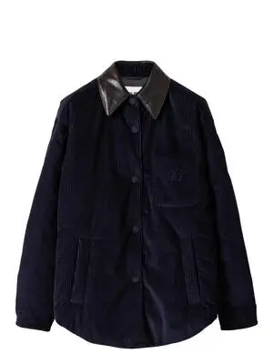 Miu Miu Corduroy And Nappa Leather Down Jacket - Navy