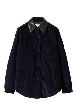 Miu Miu Corduroy And Nappa Leather Down Jacket - Navy