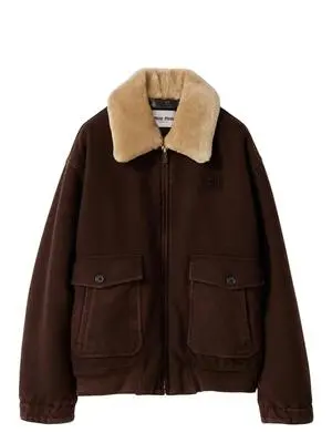 Miu Miu Garment-dyed Wool Blouson With Shearling Collar - Tobacco