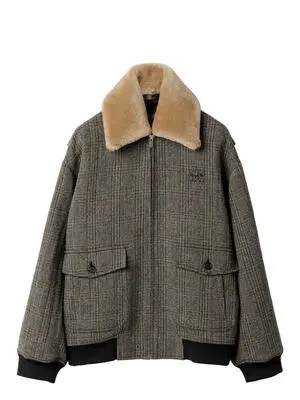 Miu Miu Chevron Blouson Jacket With Shearling Collar - Slate Gray