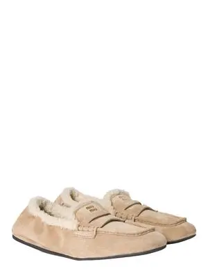 Miu Miu Ruches Suede Loafers - Desert Beige