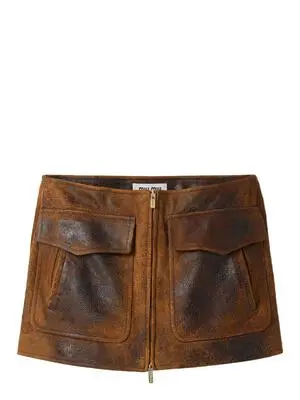 Miu Miu Waxed Suede Leather Mini-skirt - Cognac