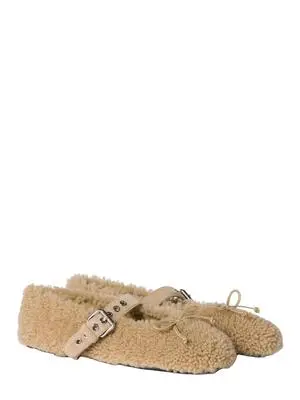 Miu Miu Shearling Ballerinas - Desert Beige