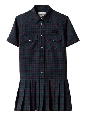 MIU MIU Plaid Pleated Mini Dress