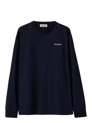 Miu Miu Long-sleeved Jersey T-shirt - Navy