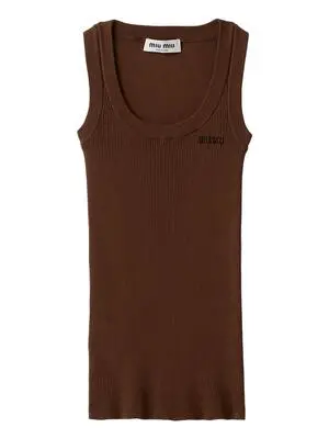 Miu Miu Cotton Knit Tank Top - Cocoa Brown