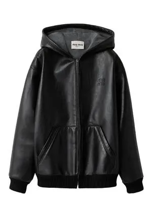 Miu Miu Nappa Leather Hoodie Jacket - Black