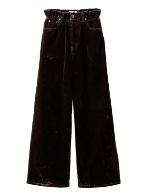 Miu Miu Washed Flocked Chambray Wide-leg Pants - Brown