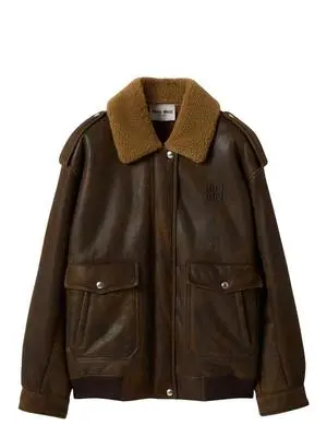 Miu Miu Shearling Blouson Jacket - Dark Brown