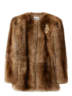 Miu Miu Shearling Fur Jacket - Tobacco