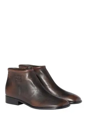 Miu Miu Fumé Leather Booties - Dark Brown