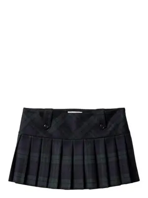 Miu Miu Pleated Checked Twill Miniskirt - Blue/green