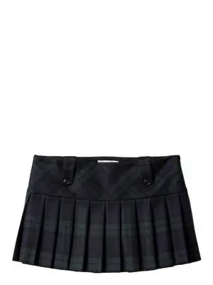Miu Miu Pleated Checked Twill Miniskirt - Blue/green