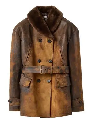 Miu Miu Waxed Suede Caban Jacket - Cognac