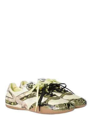 Miu Miu Gymnasium Technical Fabric And Ayers Leather Sneakers Pineapple Yellow/fern Green