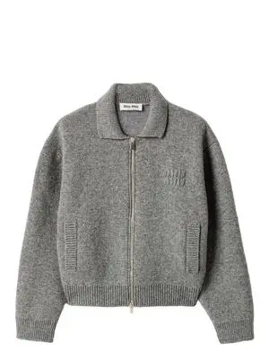 Miu Miu Shetland Wool And Cashmere Zipper Cardigan - Grey