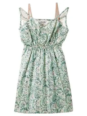 Miu Miu Printed Satin Flared Mini Dress - Ivory/jade Green