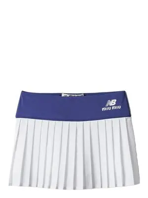 Miu Miu Stretch Technical Jersey Pleated Miniskirt - Royal Blue /white