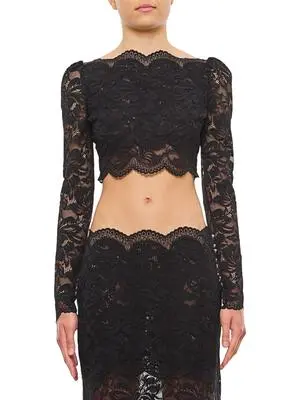 Rabanne Long Sleeve Lace Top - Black