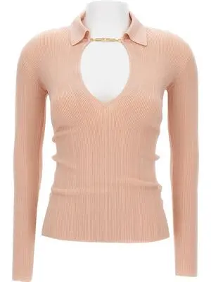 Elisabetta Franchi Tricot Asymmetric V-neck Sweater - Rose