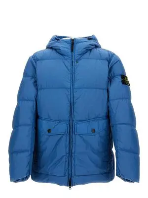 Stone Island Down Jacket With Hood - Blue