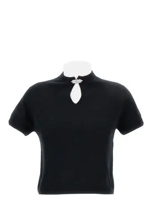BARRIE Knit Top With Rhinestone Brooch Nero