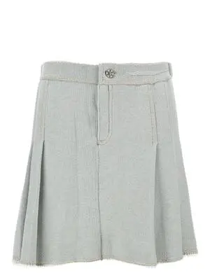BARRIE Pleated Cotton And Wool Blend Skirt - Sky Blue