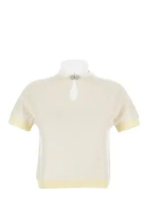 BARRIE Knit Top With Rhinestone Brooch - White