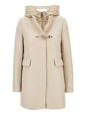FAY Hooded Wool-blend Toggle Coat - White