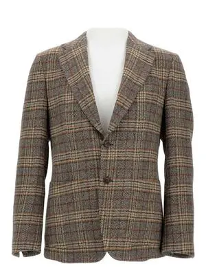 FAY Overcheck Wool Jacket - Brown