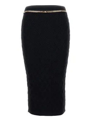 Elisabetta Franchi Midi Skirt With Chain Detail - Black