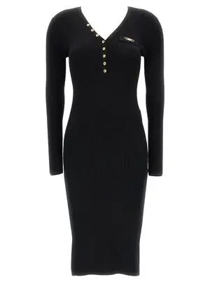 Elisabetta Franchi Ribbed Midi Dress - Black