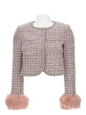SELF-PORTRAIT Jacket With Fur Cuffs - Rose