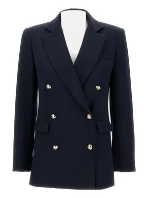 AFTERCOAT Wool Blazer With Gold Button Detail - Blue