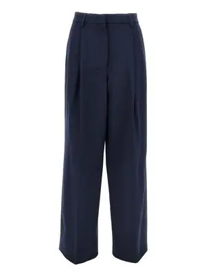 THELATEST Wool Blend Pleated Trousers - Blue