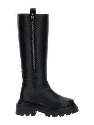 Plan C Knee-high Boots With Zipper - Black