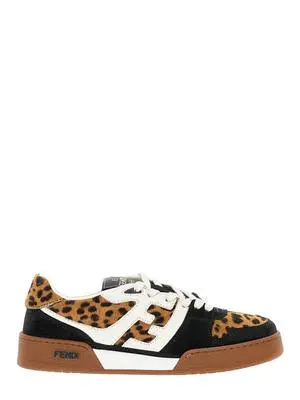 Fendi Lace-Up Calf Hair Sneakers Multicolor
