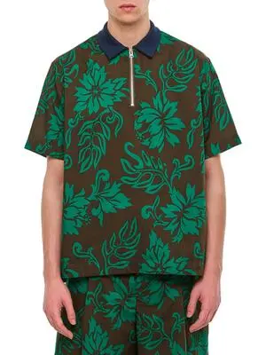 Sacai Floral Print Polo - Green