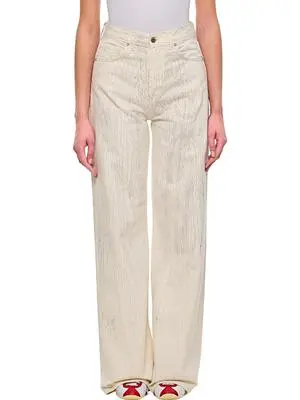 HALFBOY Crepe Pattern Wide Leg Jeans - White