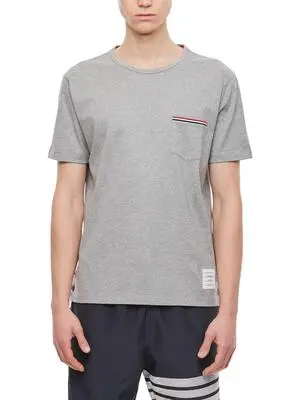 Thom Browne Cotton T-shirt Rwb Pocket - Grey