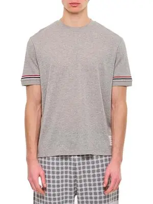 Thom Browne T-shirt With Ribbed Cuffs - Grey