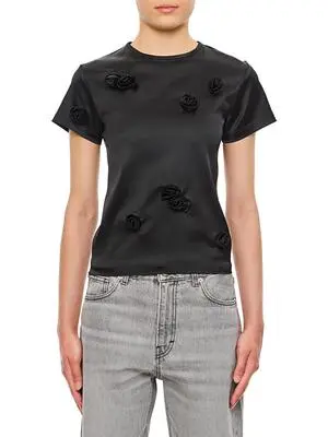 Sportmax Mendoza Fitted Top With Embroidered Roses - Black