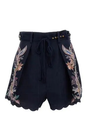 Zimmermann Floral Print Pleated Shorts - Blue