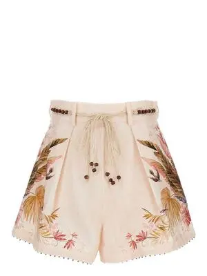 Zimmermann Floral Print Linen Blend Shorts - Beige