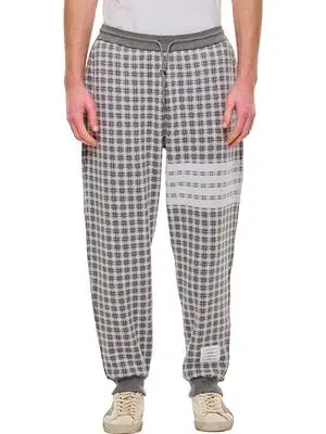 Thom Browne Check Cotton Fleece Pants 4 Lines - Grey