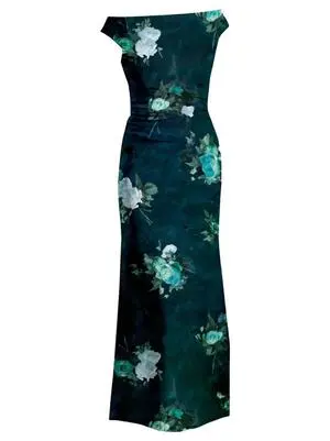 Erdem Floral-print Off-shoulder Gown - Blue