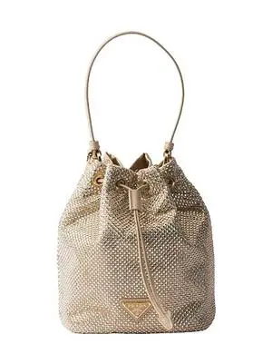 Prada Mini Crystal-studded Satin Bag - Neutral